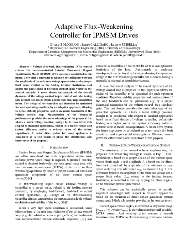 (PDF) Adaptive flux-weakening controller for IPMSM drives