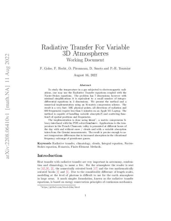 (PDF) Radiative Transfer For Variable 3D Atmospheres