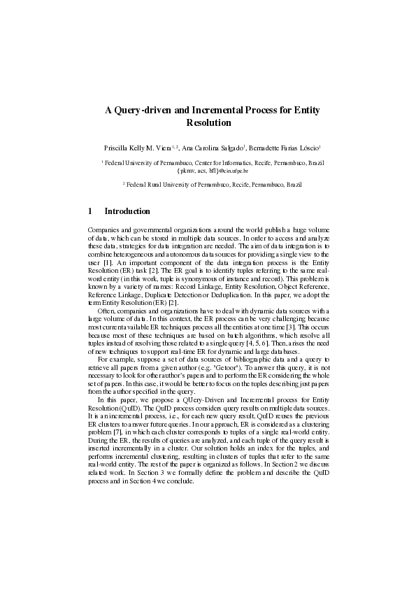 (PDF) A Query-Driven, Incremental Process for Entity Resolution