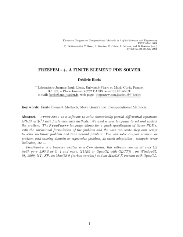 (PDF) Freefem++, a Finite Element Pde Solver