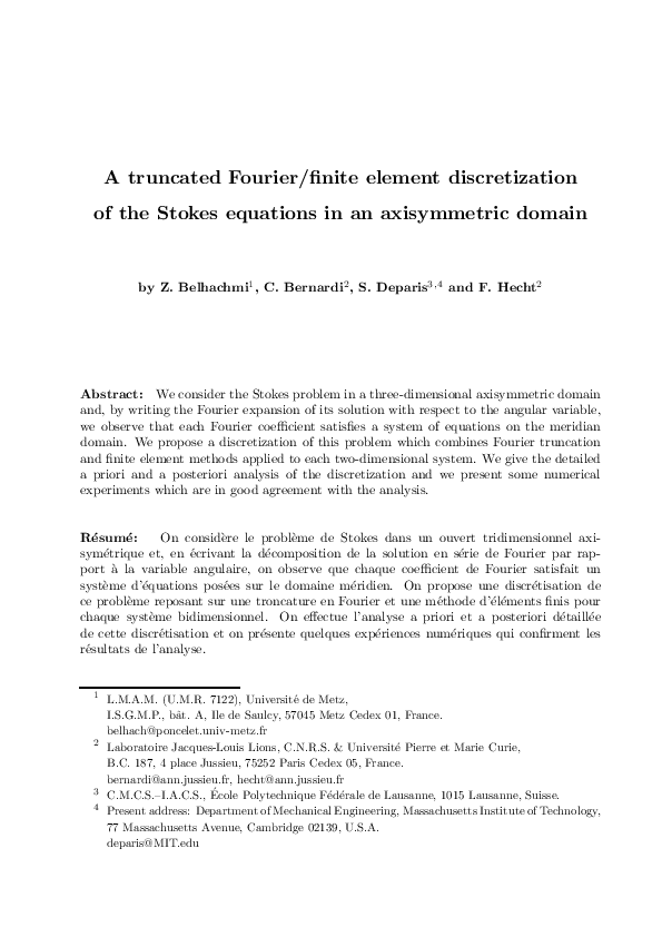 Pdf A Truncated Fourier Finite Element Discretization Of The Stokes