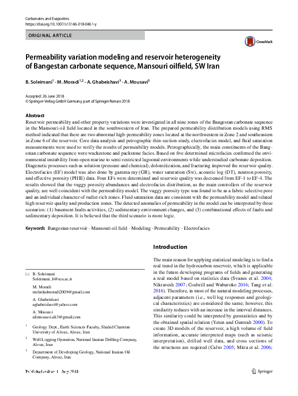 (PDF) Permeability variation modeling and reservoir heterogeneity of Bangestan carbonate ...