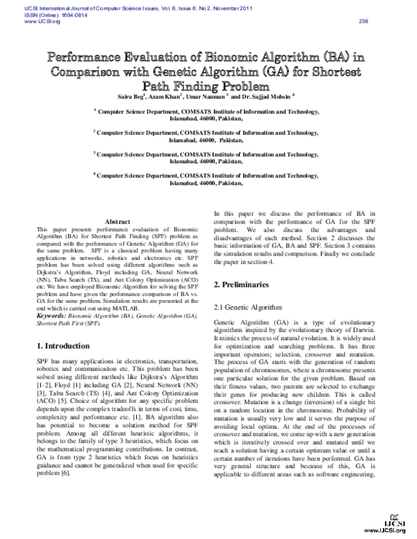 Pdf Performance Evaluation Of Bionomic Algorithm Ba In Comparison With Genetic Algorithm Ga