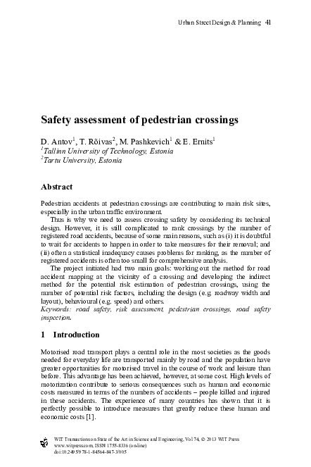 (PDF) Safety assessment of pedestrian crossings