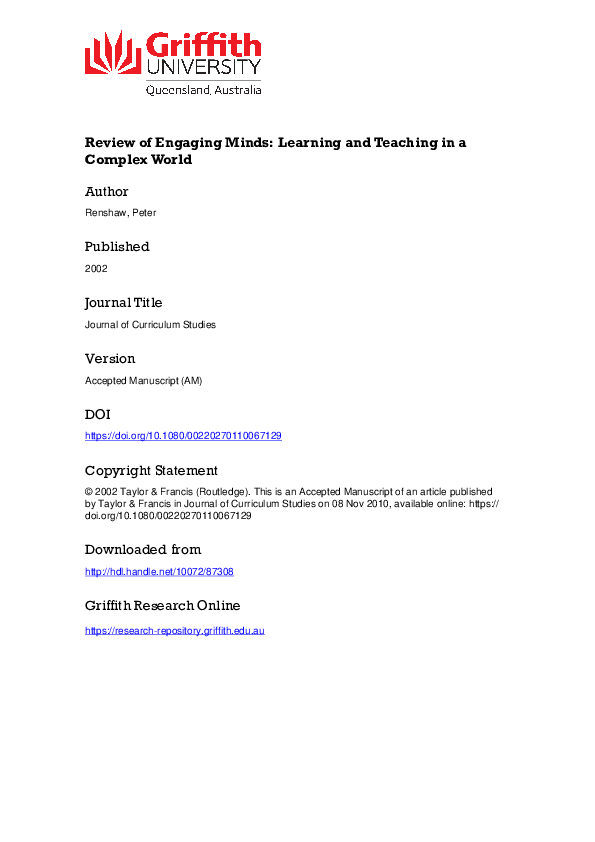 (PDF) Engaging minds : learning and teaching in a complex world