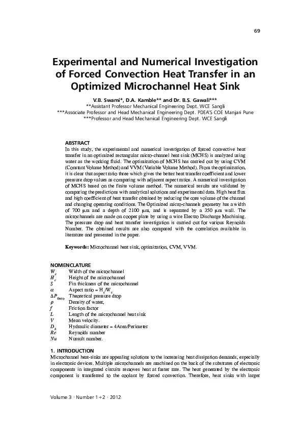 Pdf Experimental And Numerical Investigation Of Forced Convection Heat Transfer In An