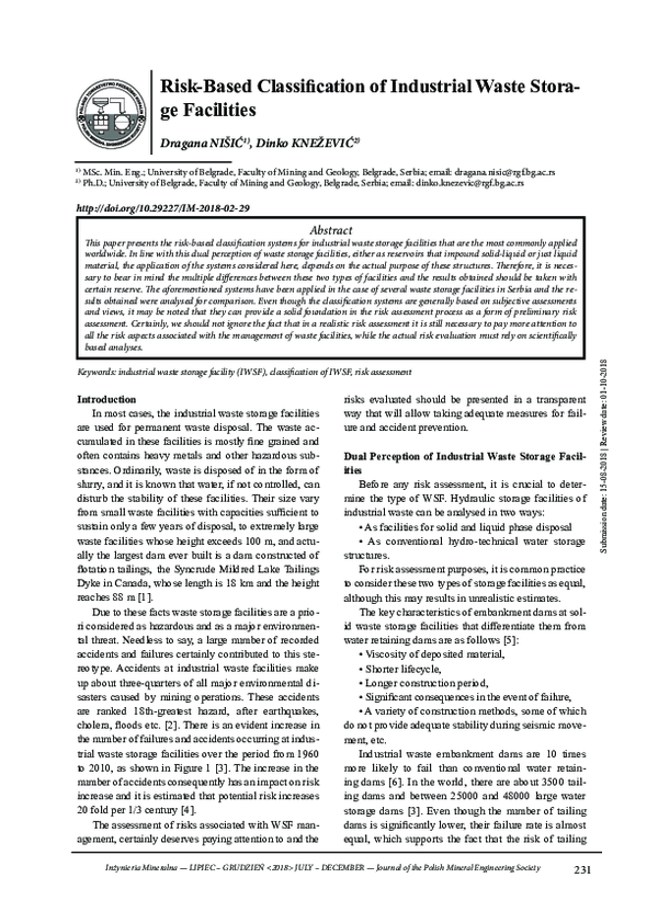 (PDF) Risk-Based Classification of Industrial Waste Storage Facilities
