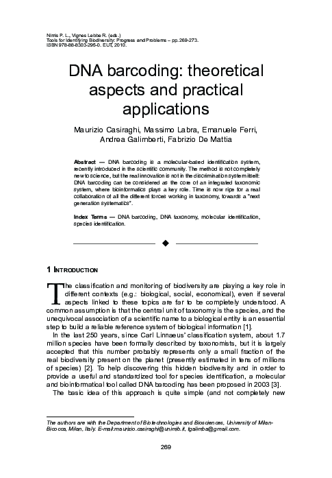 (PDF) DNA barcoding: theoretical aspects and practical applications