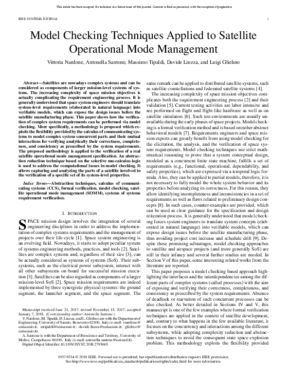 (PDF) Model Checking Techniques Applied to Satellite Operational Mode Management