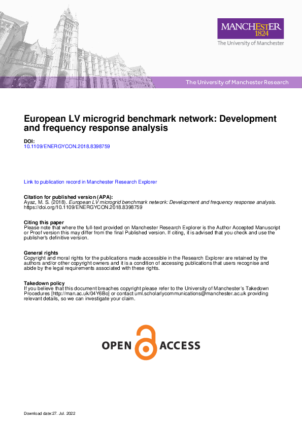 (PDF) European LV microgrid benchmark network: Development and frequency response analysis