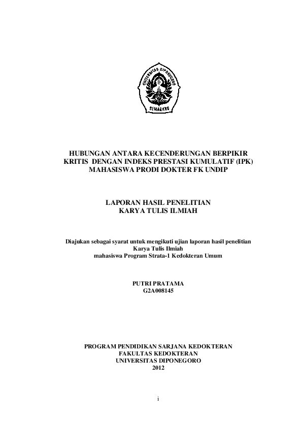 (PDF) Hubungan Antara Kecenderungan Berpikir Kritis Dengan Indeks ...
