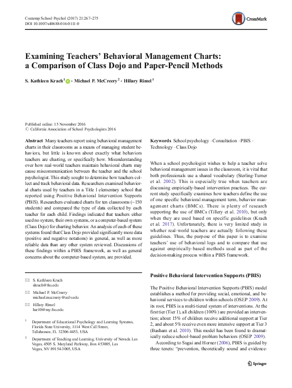 (PDF) Examining Teachers’ Behavioral Management Charts