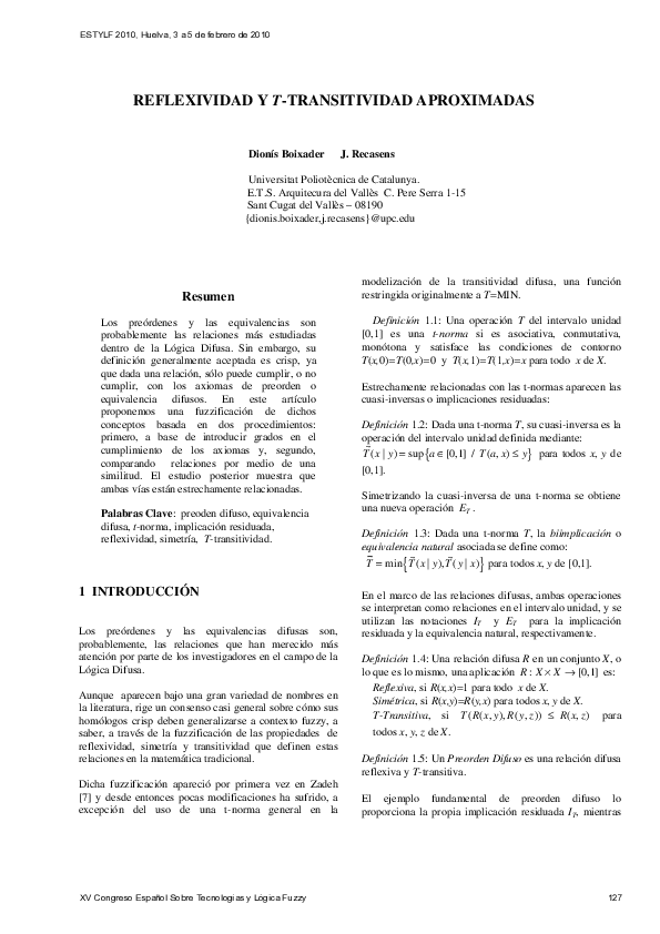 (PDF) Reflexividad y T-transitividad aproximadas
