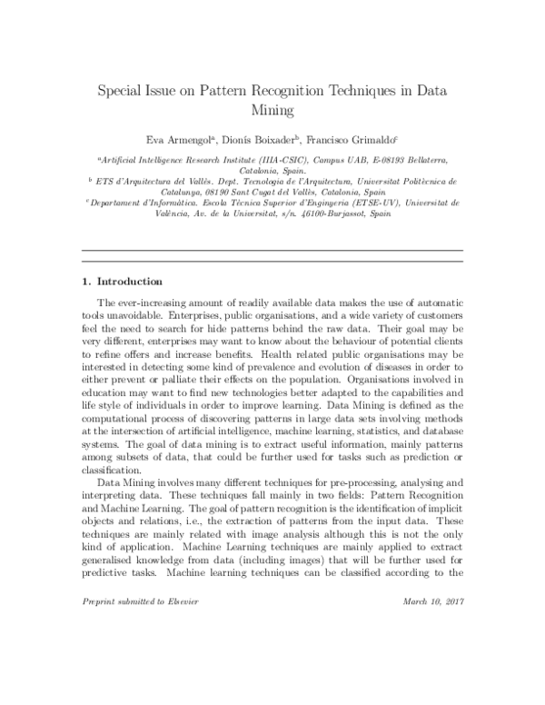 (PDF) Special Issue on Pattern Recognition Techniques in Data Mining