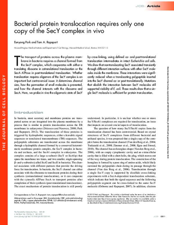 (PDF) Bacterial protein translocation requires only one copy of the ...