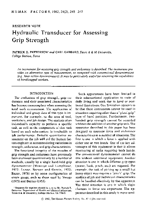 (PDF) Hydraulic Transducer for Assessing Grip Strength; RESEARCH NOTE