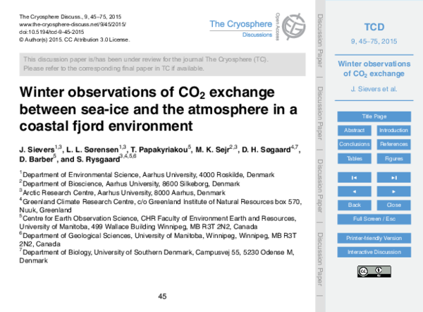 (PDF) Winter observations of CO 2 exchange between sea-ice and the atmosphere in a coastal fjord ...