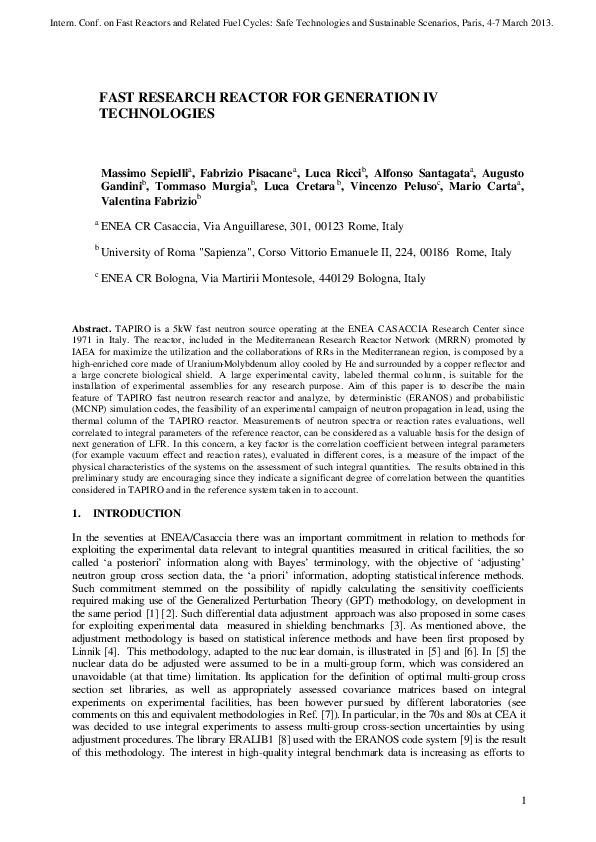 (PDF) Fast Research Reactor for Generation IV Technologies