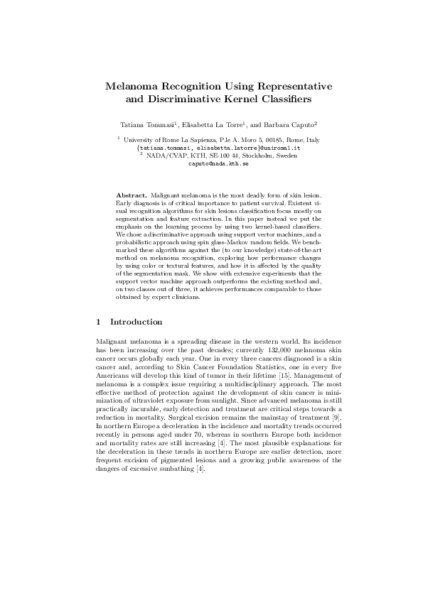 (PDF) Melanoma Recognition Using Representative and Discriminative Kernel Classifiers ...