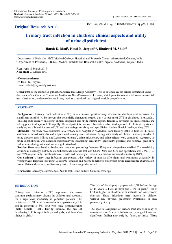 (PDF) Urinary tract infection in children: clinical aspects and utility ...