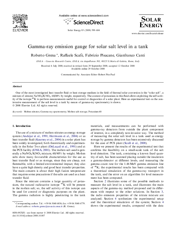 (PDF) Gamma-ray emission gauge for solar salt level in a tank