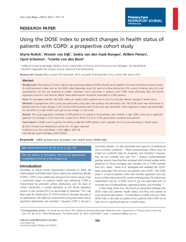 (PDF) DOSE Index Predicts COPD Health Status Changes