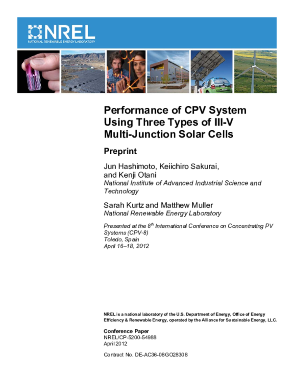 (PDF) Performance of CPV system using three types of III-V multi-junction solar cells | Kenji ...