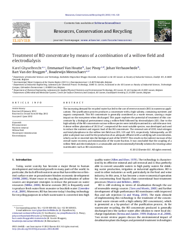 (PDF) Treatment of RO concentrate by means of a combination of a willow ...