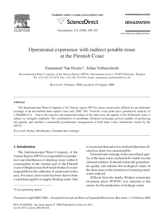 (PDF) Operational experience with indirect potable reuse at the Flemish ...