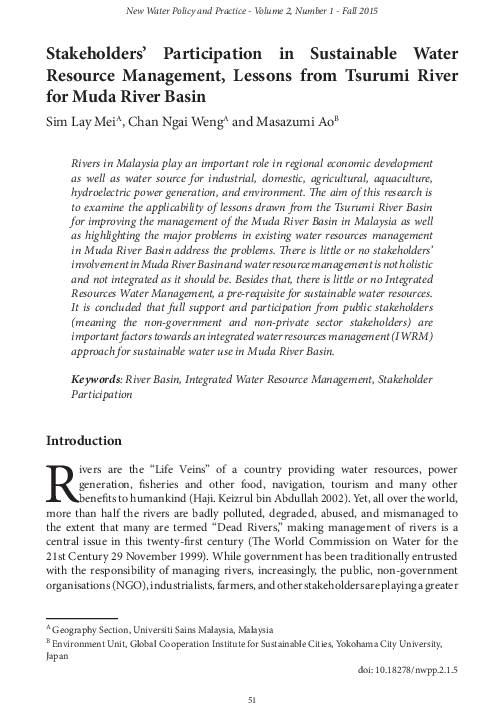 (PDF) Stakeholders' Participation in Sustainable Water Resource ...