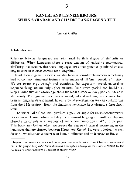 (PDF) Kanuri and its neighbors: When Saharan and Chadic languages meet
