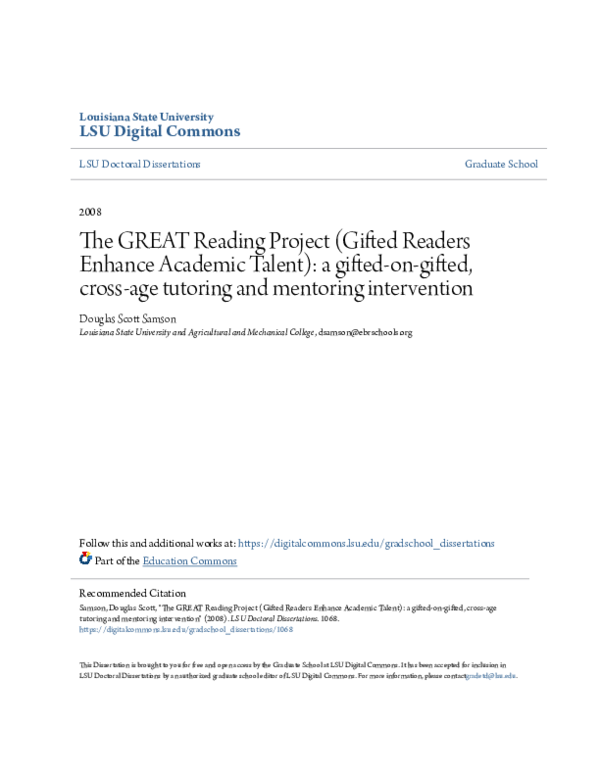 (PDF) The GREAT Reading Project (Gifted Readers Enhance Academic Talent ...