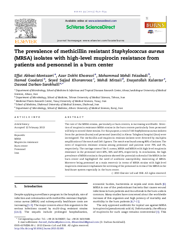 (PDF) The prevalence of methicillin resistant Staphylococcus aureus ...