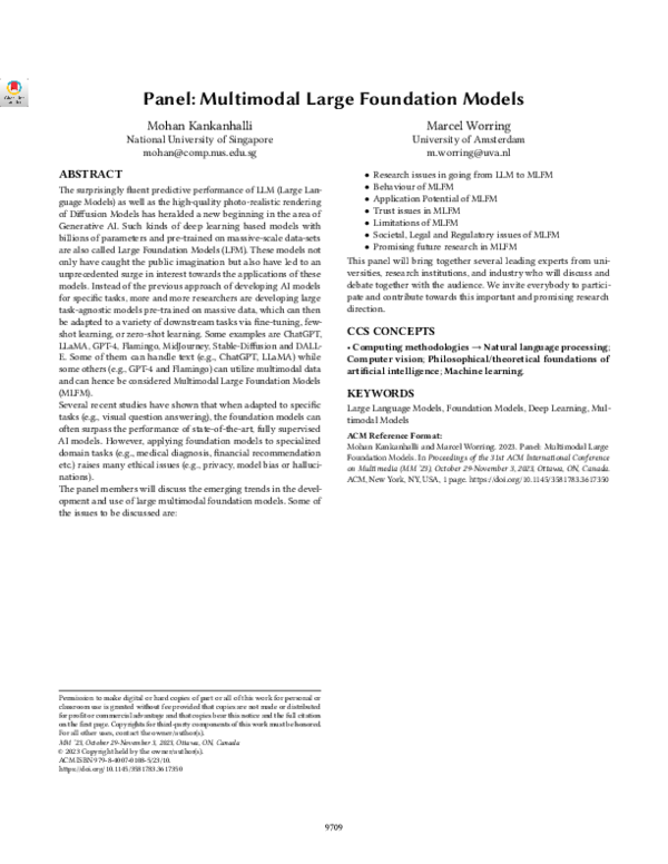 (PDF) Panel: Multimodal Large Foundation Models