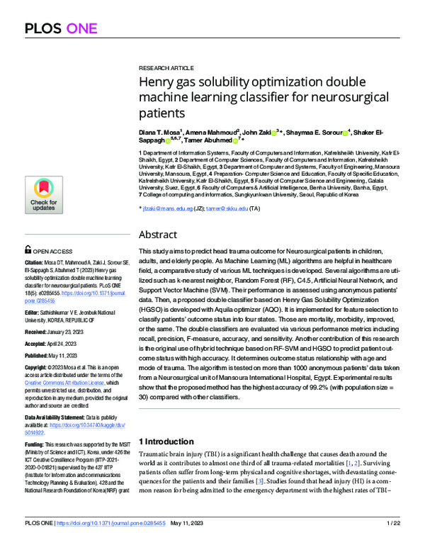 (PDF) Henry gas solubility optimization double machine learning classifier for neurosurgical ...
