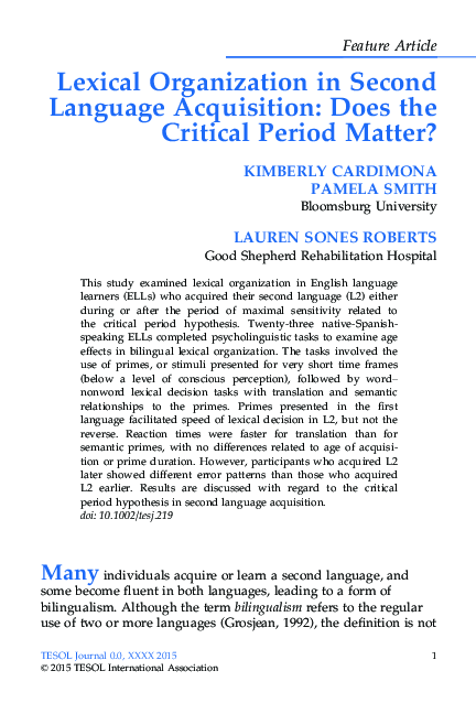 (PDF) Lexical Organization in Second Language Acquisition: Does the Critical Period Matter?