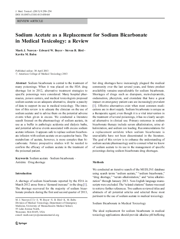 (PDF) Sodium Acetate as a Replacement for Sodium Bicarbonate in Medical ...