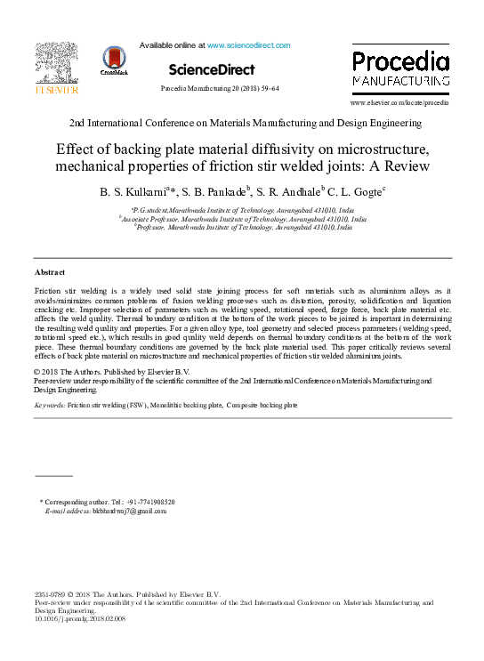 (PDF) Effect of backing plate material diffusivity on microstructure, mechanical properties of ...