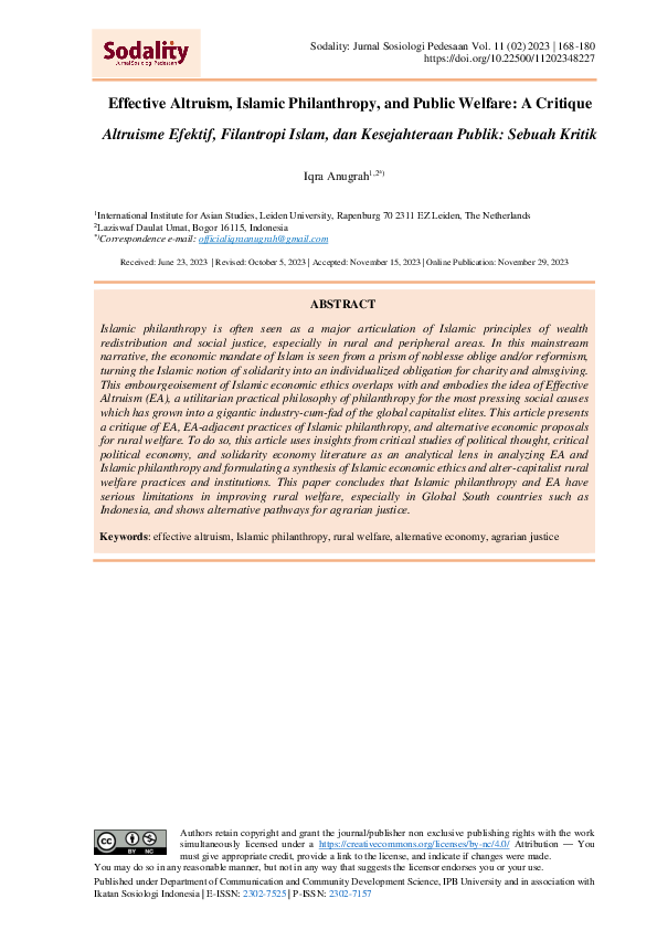 (PDF) 2023. “Islamic Philanthropy, Effective Altruism, and Public ...