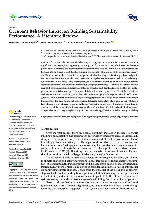 Pdf Occupant Behavior Impact On Building Sustainability Performance