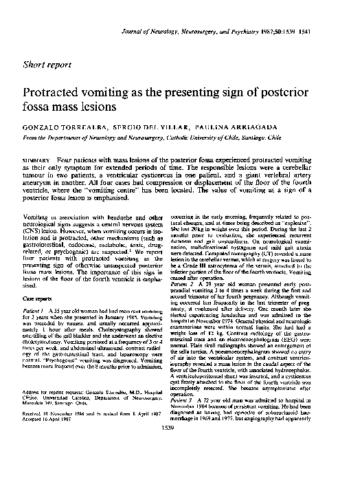(PDF) Protracted vomiting as the presenting sign of posterior fossa ...
