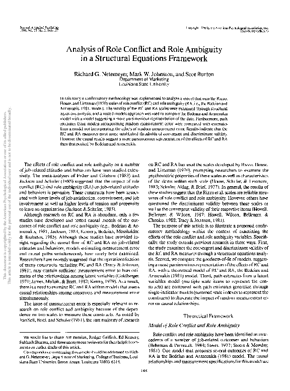 (PDF) Analysis of role conflict and role ambiguity in a structural ...
