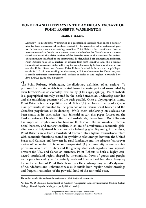 (PDF) Borderland Lifeways in the American Exclave of Point Roberts ...