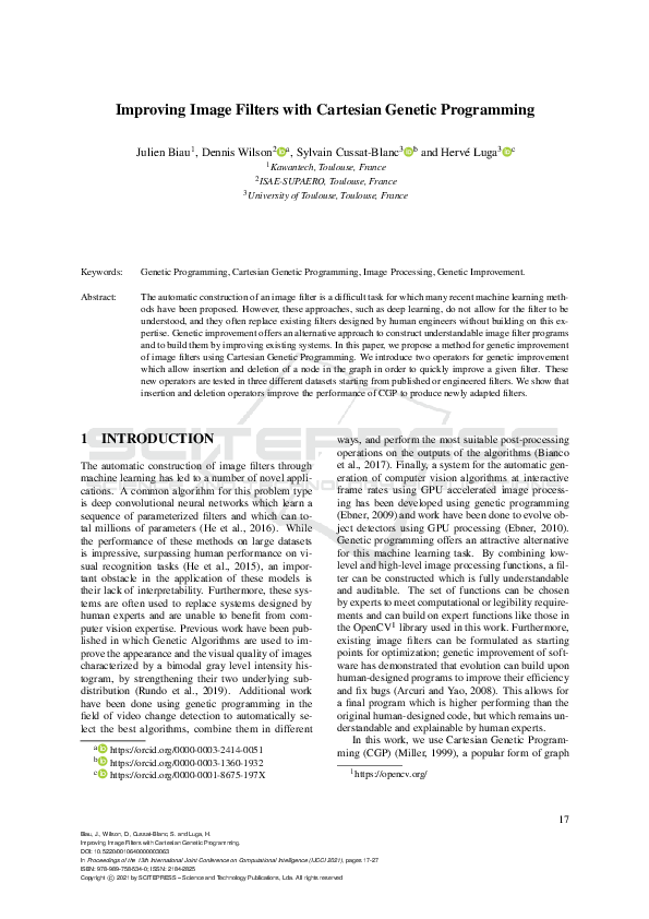 (PDF) Improving Image Filters with Cartesian Genetic Programming
