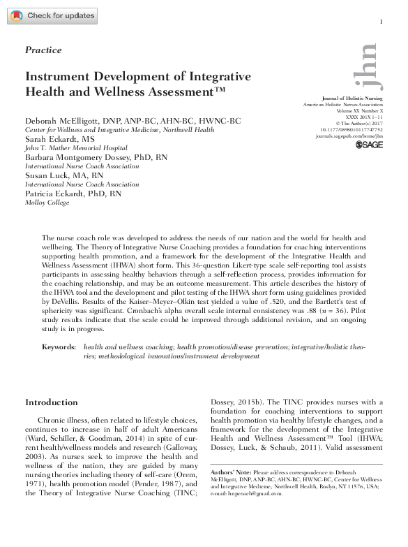 (PDF) Instrument Development of Integrative Health and Wellness Assessment™