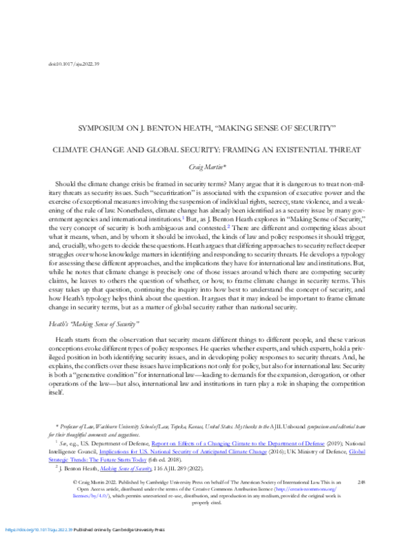 (PDF) Climate Change and Global Security: Framing an Existential Threat