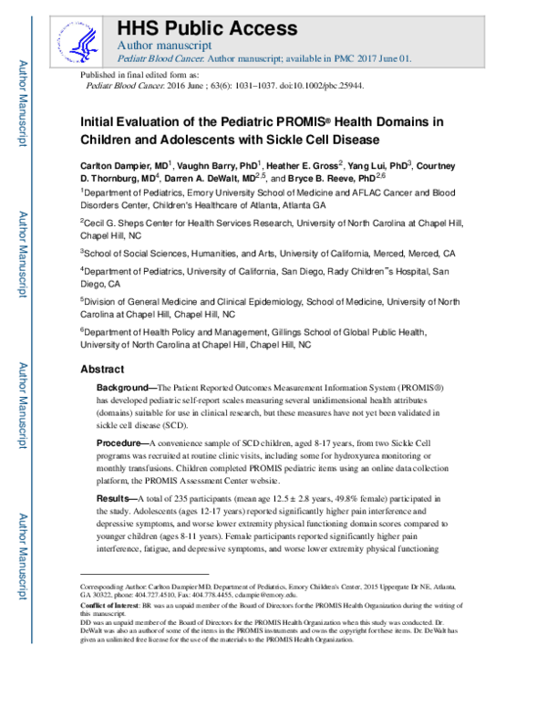 (PDF) Initial Evaluation of the Pediatric PROMIS® Health Domains in ...