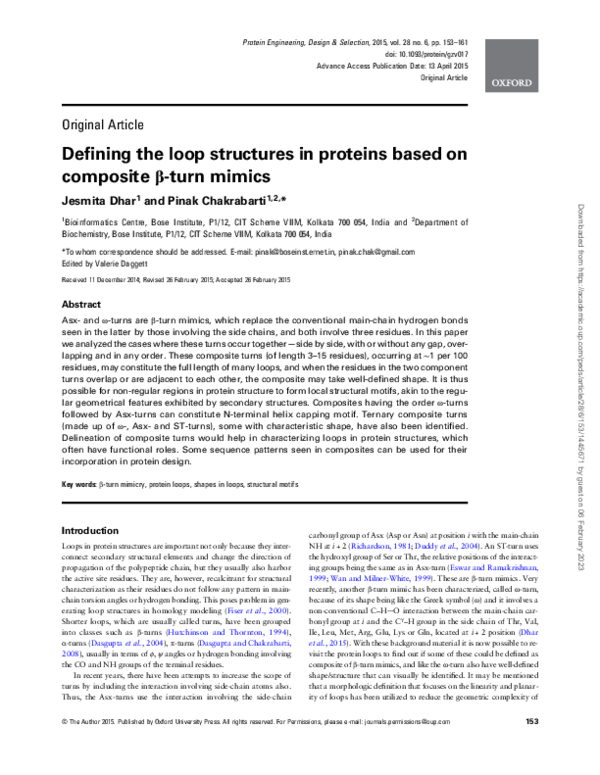(PDF) Defining the loop structures in proteins based on composite β-turn mimics | Jesmita Dhar ...
