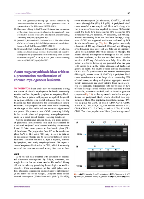 (PDF) Acute megakaryoblastic blast crisis as a presentation manifestation of chronic myelogenous ...