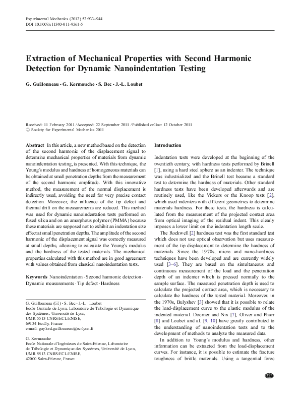 (PDF) Extraction of Mechanical Properties with Second Harmonic Detection for Dynamic ...